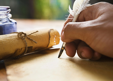 Hand writing using quill pen